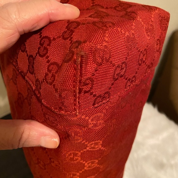 Gucci | Bags | Gucci Red Monogram Canvas Gg Shoulder Bag | Poshmark